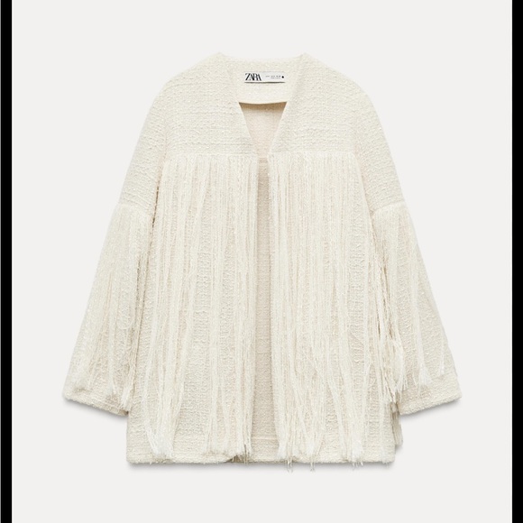 Zara | Jackets & Coats | Zara Offwhite Textured Fringe Jacket | Poshmark